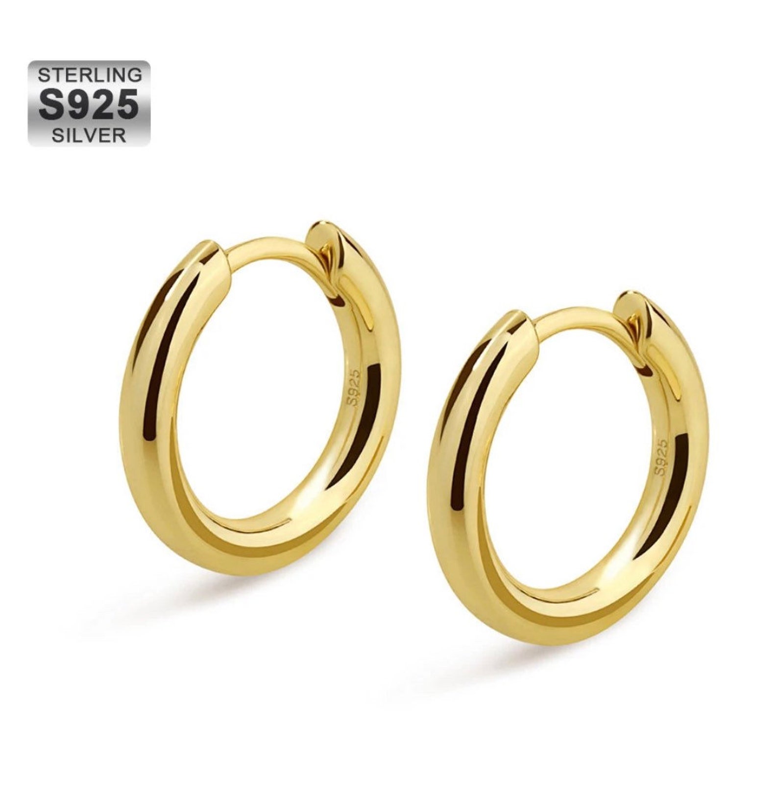 Mens Gold Hoop Earrings - 925 Sterling Silver 12mm Mens Hoop Earrings ...