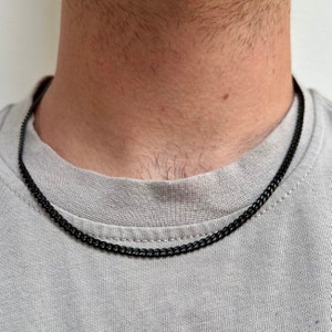 3mm Black Chain Necklace, Mens Black Curb Chain, Silver Chains / Gold ...