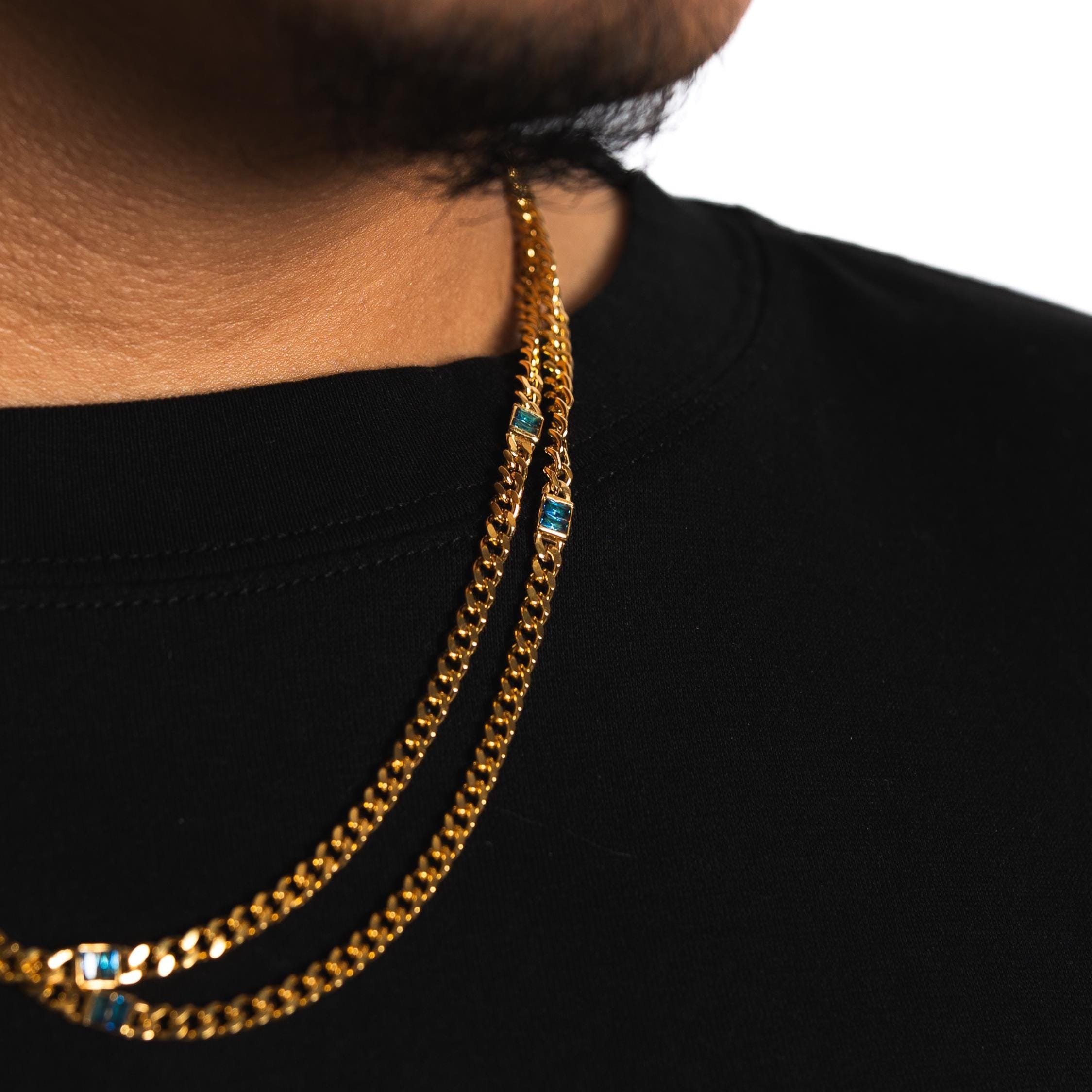 Mens Necklace - Gold Gemstone Blue Necklace for Men - Unisex Gem ...