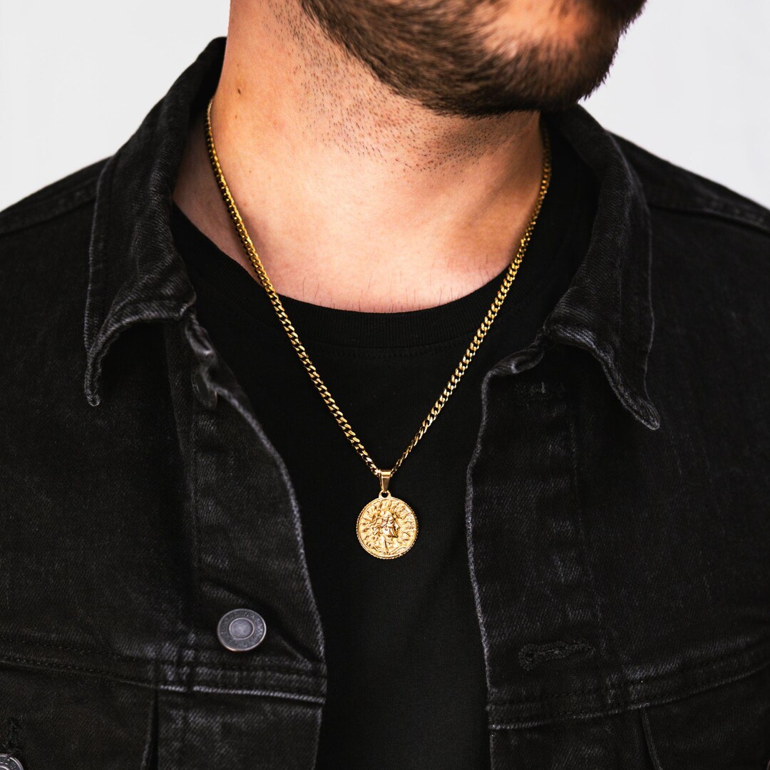 Apollo Necklace - 18K Gold Roman Pendant Necklace for Men - Mens Gold ...