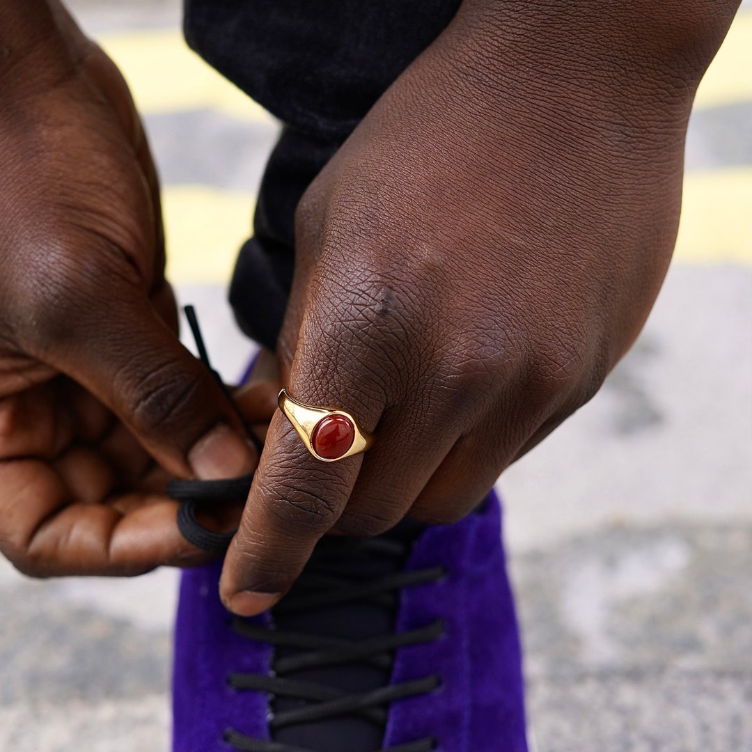 Mens Ring Red Agate Gold Ring - Man Ring - Signet Ring Mens - Gold ...