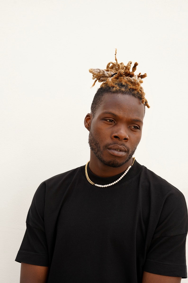 18K Gold Pearl Necklace Half Pearl Half Cuban Mens Gold - Etsy