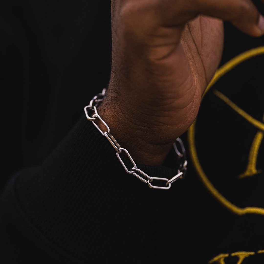 Silver Bracelet for Men, Mens Bracelet Paperclip Chain, Large Link ...