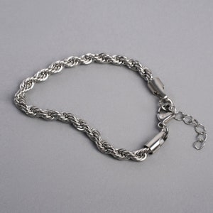 Silver Mens Bracelet 5MM Rope Chain Bracelet Link - Fathers Day Gift Silver Bracelet Twisted ...