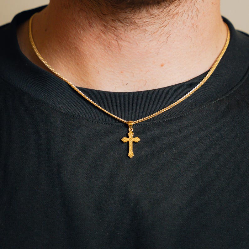 Mens Necklace - 18K Gold Cross Necklace for Men - Small Cross Chain ...