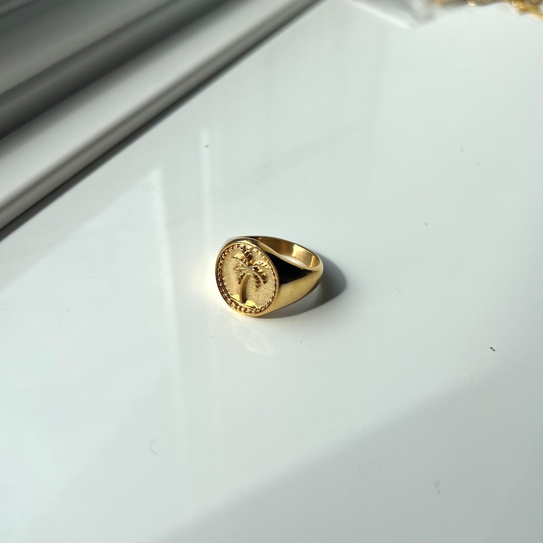 Chunky Gold Palm Tree Signet Ring for Men - Mens Ring - Sovereign ...