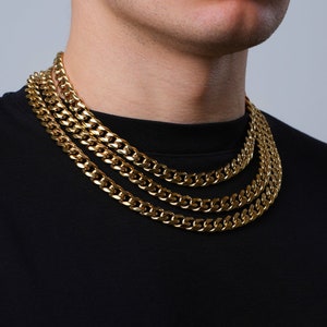 18K Gold Chain Necklace, Mens Gold Curb Chain, Gold Chains - 10mm Thick ...