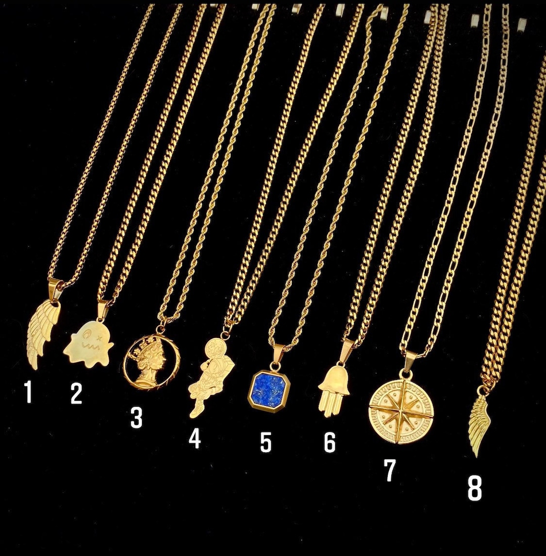 Mens Necklace, Gold Pendant Men, 18K Gold Necklace for Men, Lapis ...