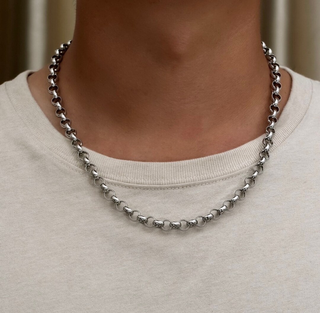 Mens Necklace, Thick 8mm Silver Belcher Chain, Mens Silver Necklace ...