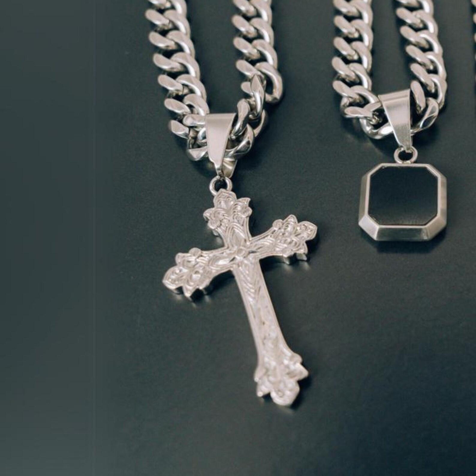 Vintage Silver Cross Necklace - Chunky Silver Chain With Pendant ...