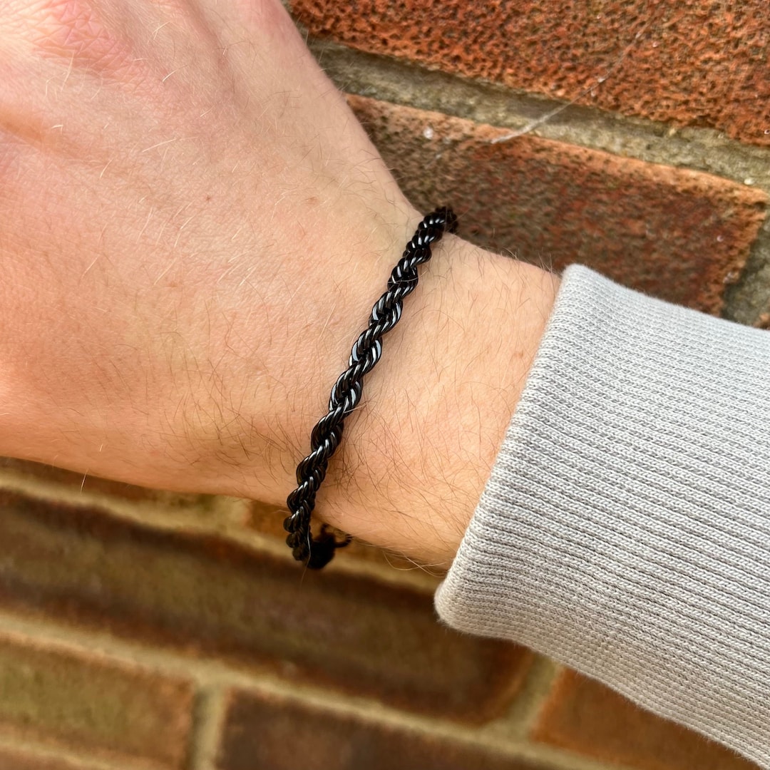 Black 5mm Rope Bracelet Chain - Mens Bracelet Chains - Mens Black ...