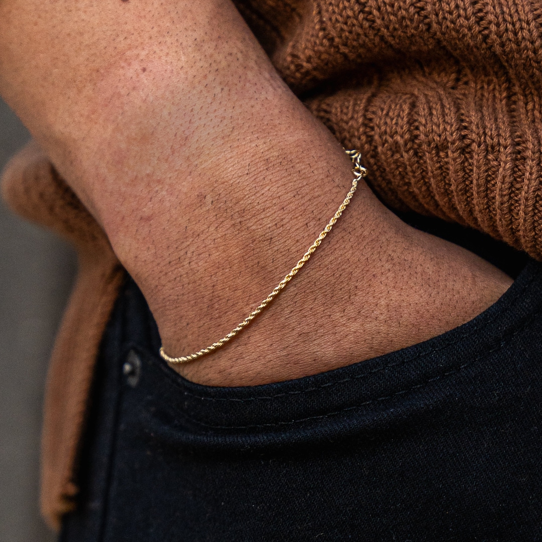 Gold Rope Bracelet for Men, Thin Gold Rope Bracelet, Mens Bracelet Rope ...