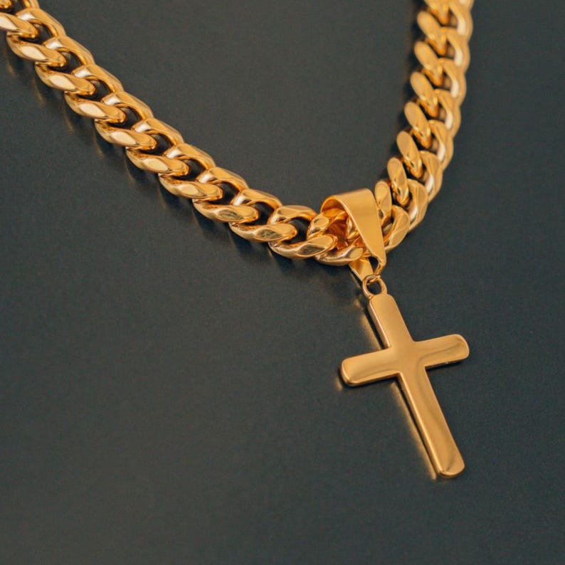 Cross Necklace for Men, Thick Gold Chain With Cross Pendant Necklace ...