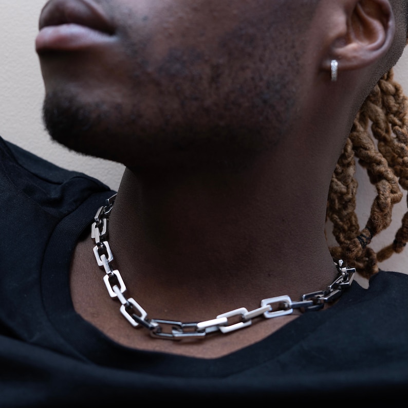 Mens Choker Necklace, Mens Silver Choker Chain, Thick Silver Chain ...