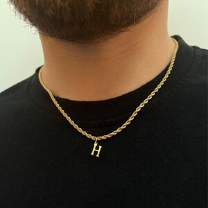 Initial Necklace for Men 18K Gold Initial Chain Pendant Rope / Cuban ...