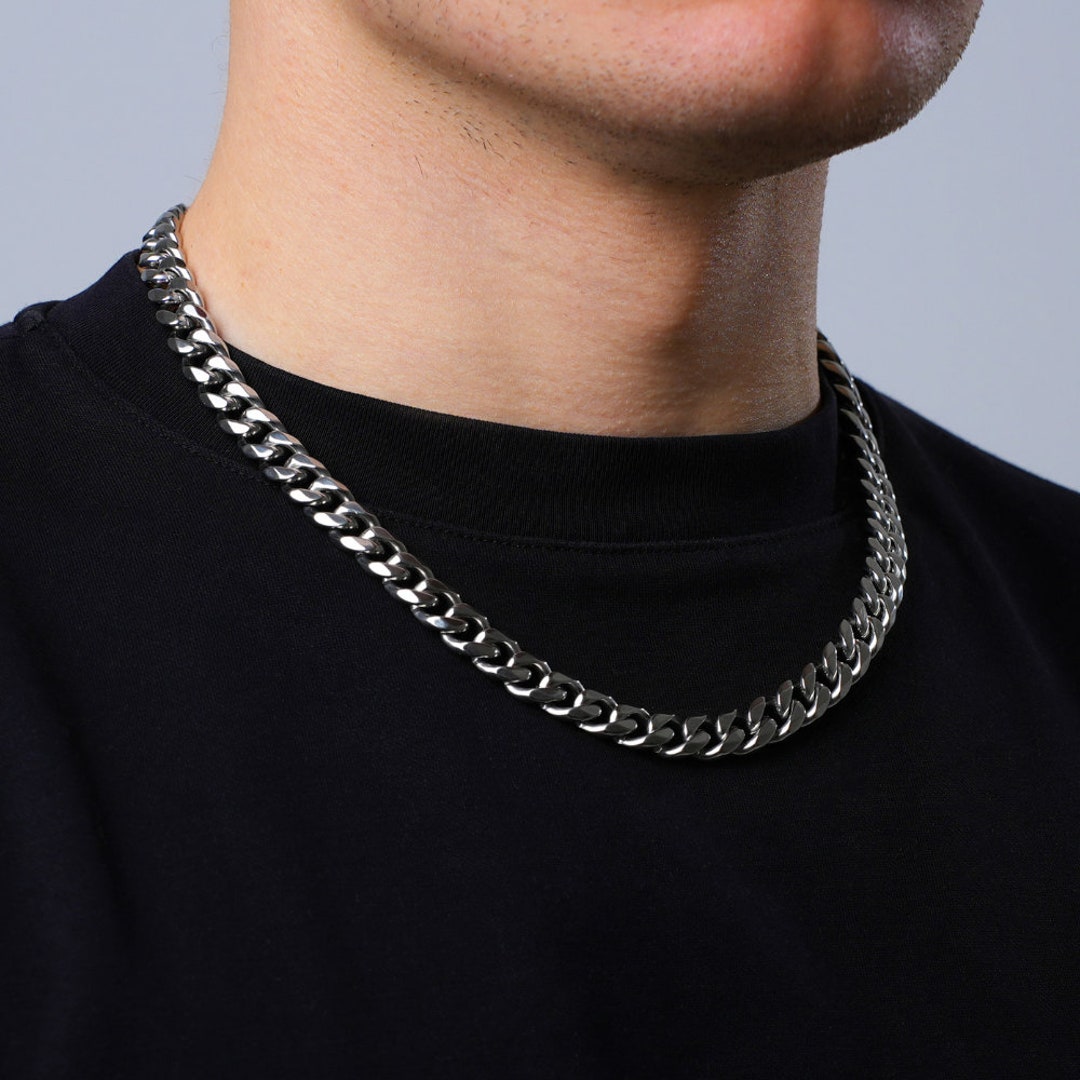 10mm Silver Cuban Link Chain, Mens Necklace - Thick Silver Chain ...