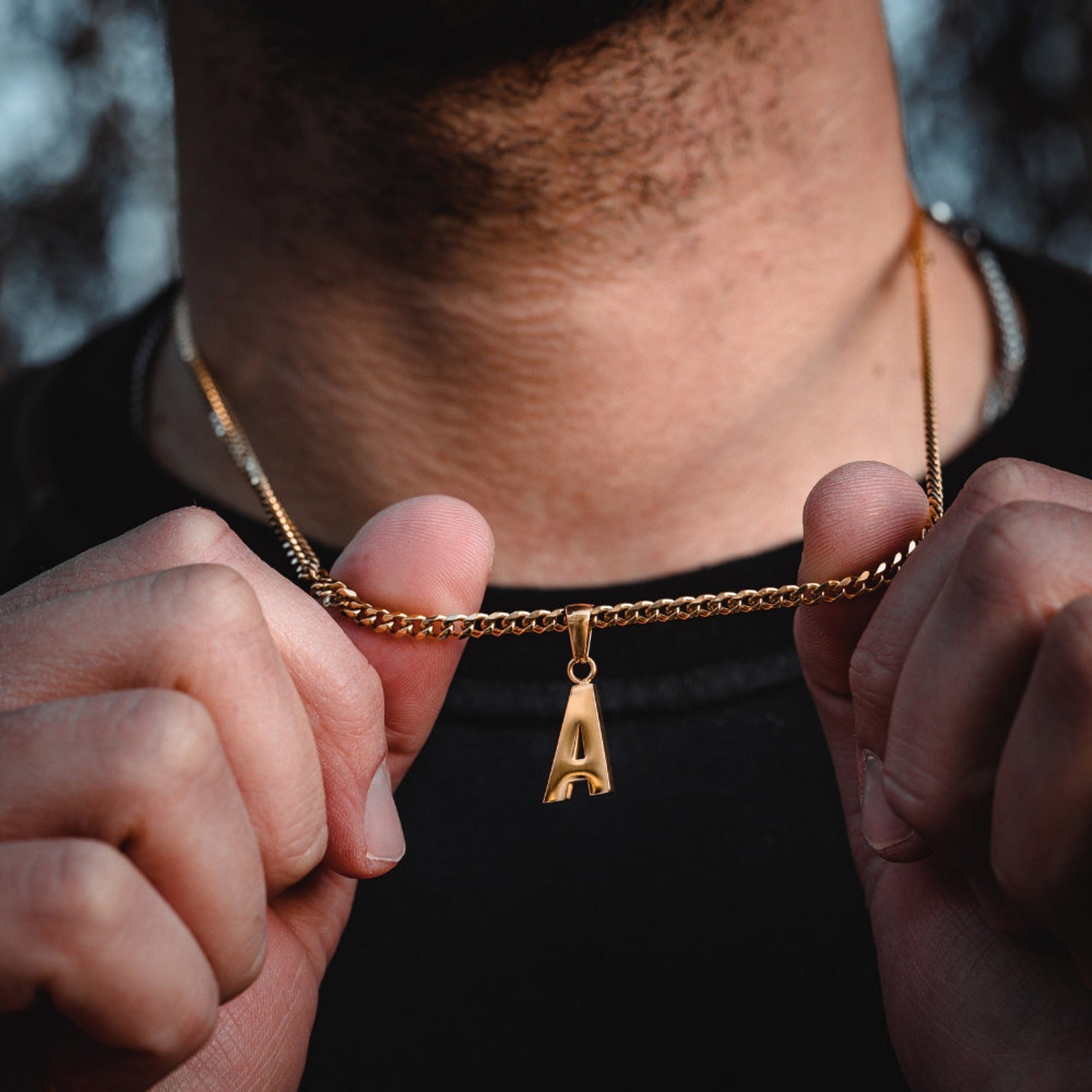 Mens Initial Necklace, Gold Letter S Pendant Men, Personalised Letter ...