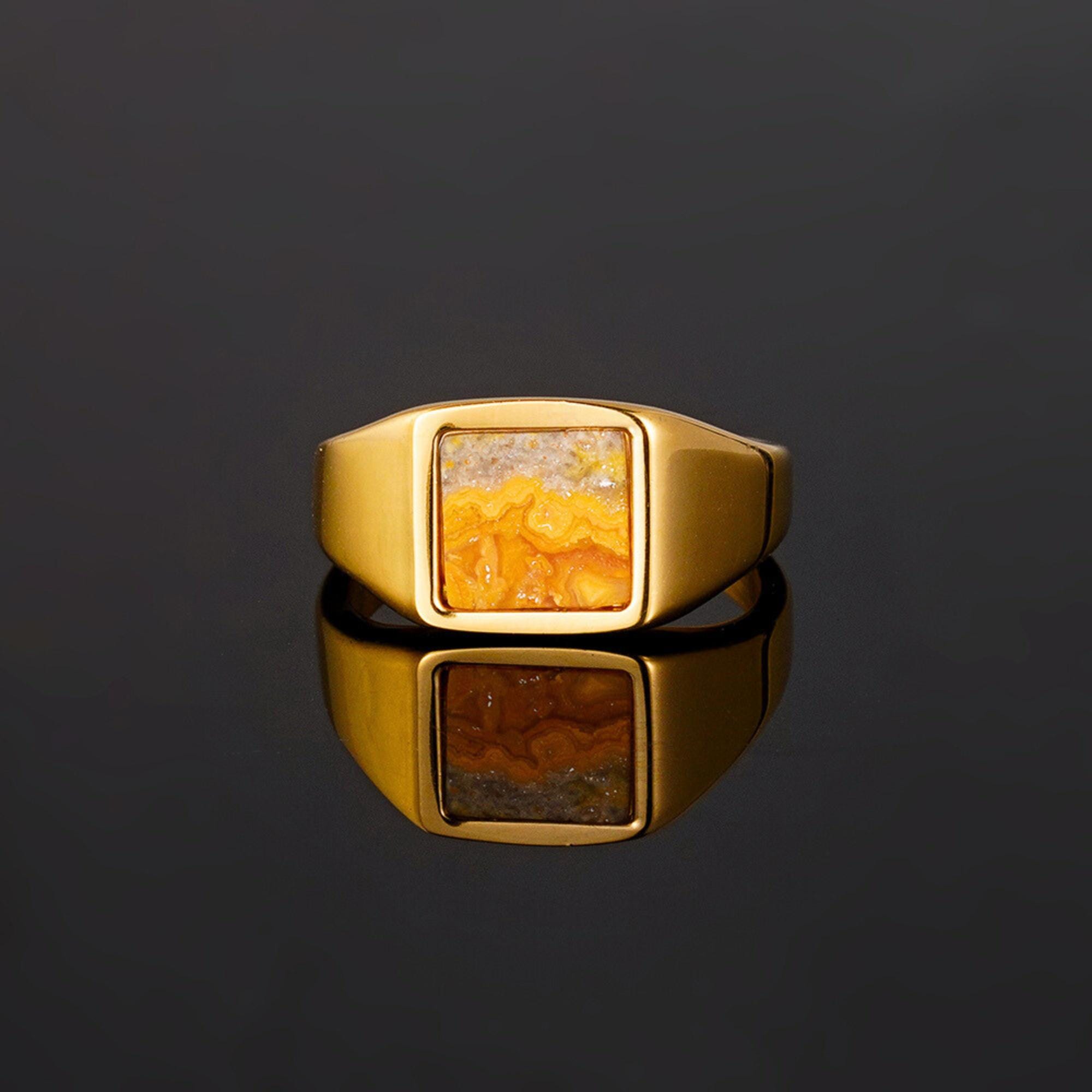 Mens Ring - Silver Signet Ring for Men - Crazy Lace Onyx Agate Ring ...