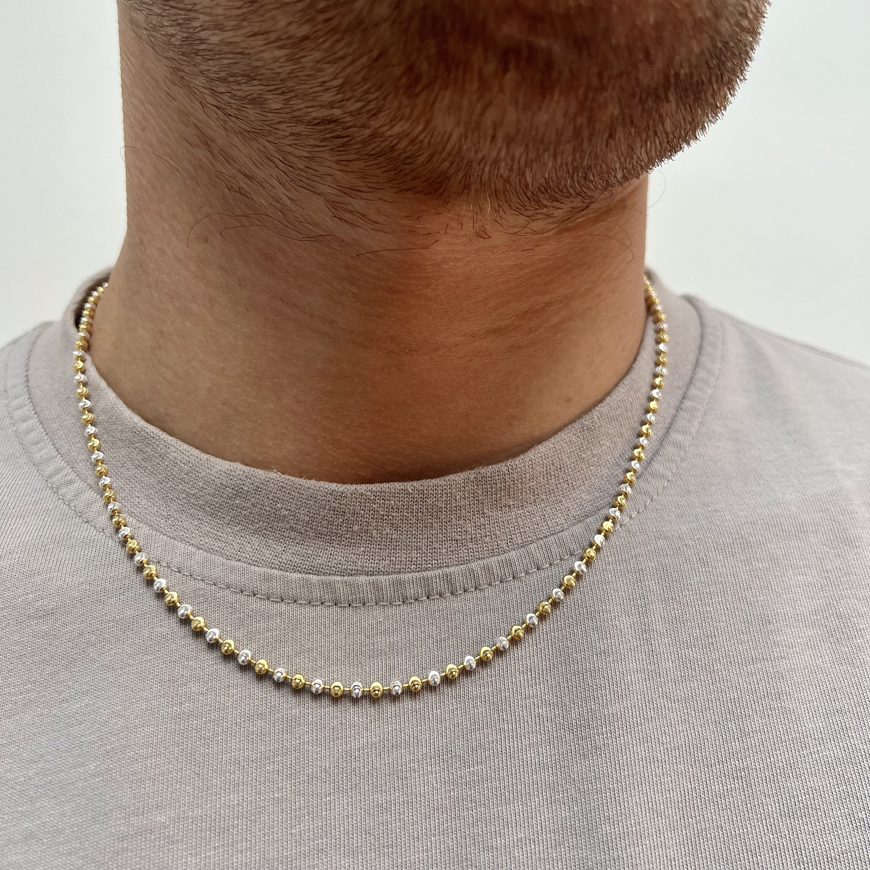 Gold Chain - Gold Moon Cut Bead Gold & Silver Chain - Mens Gold Chains ...