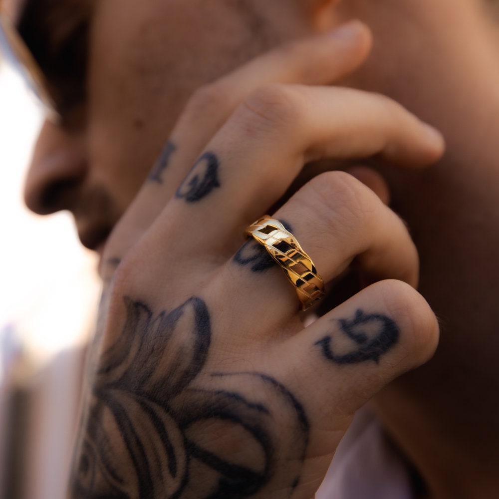 Mens Ring Cuban Chain Styled Ring Gold Polished Ring Man - Etsy UK