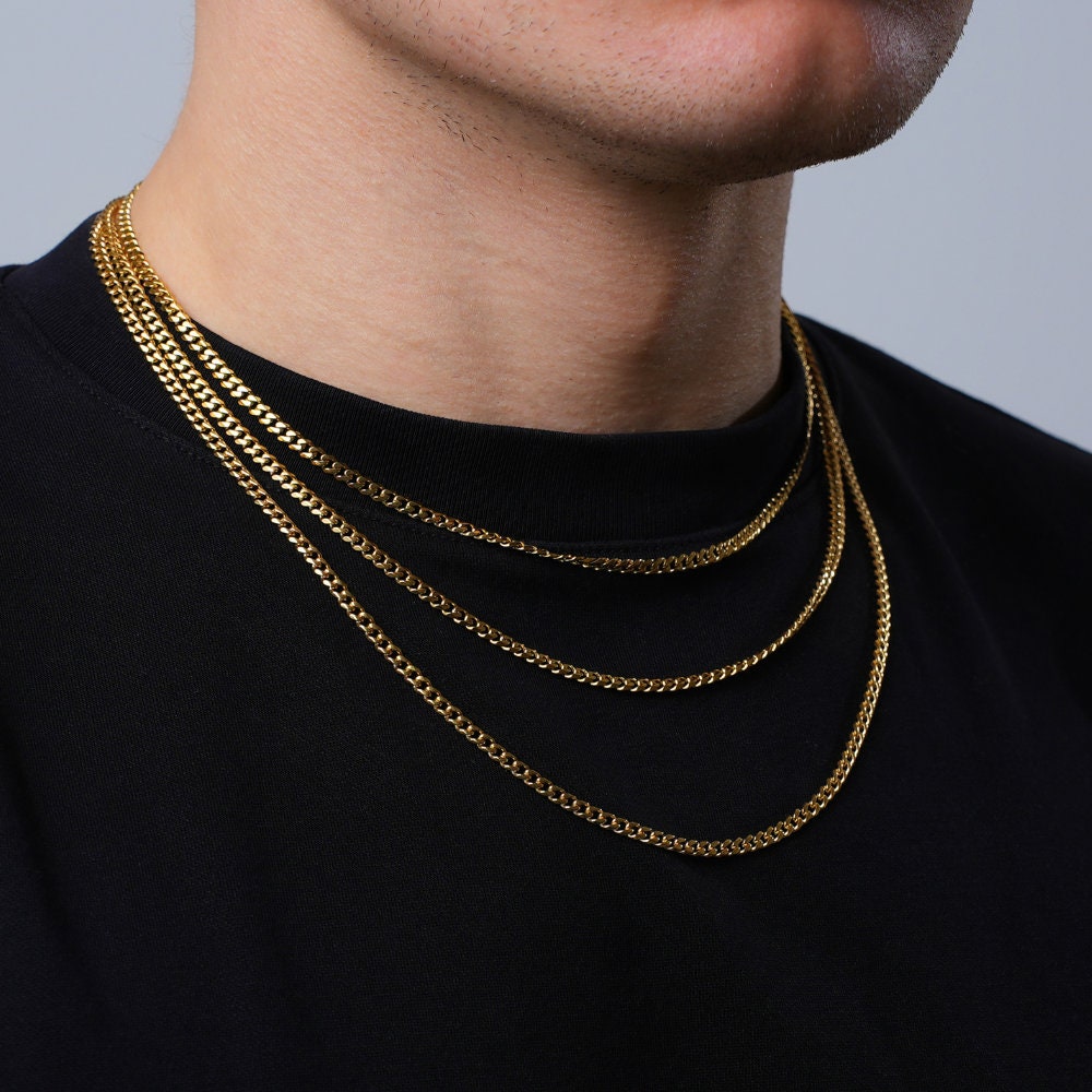 Mens Chain Silver Necklace Chain Choker Cuban Curb 3mm Stainless Steel ...