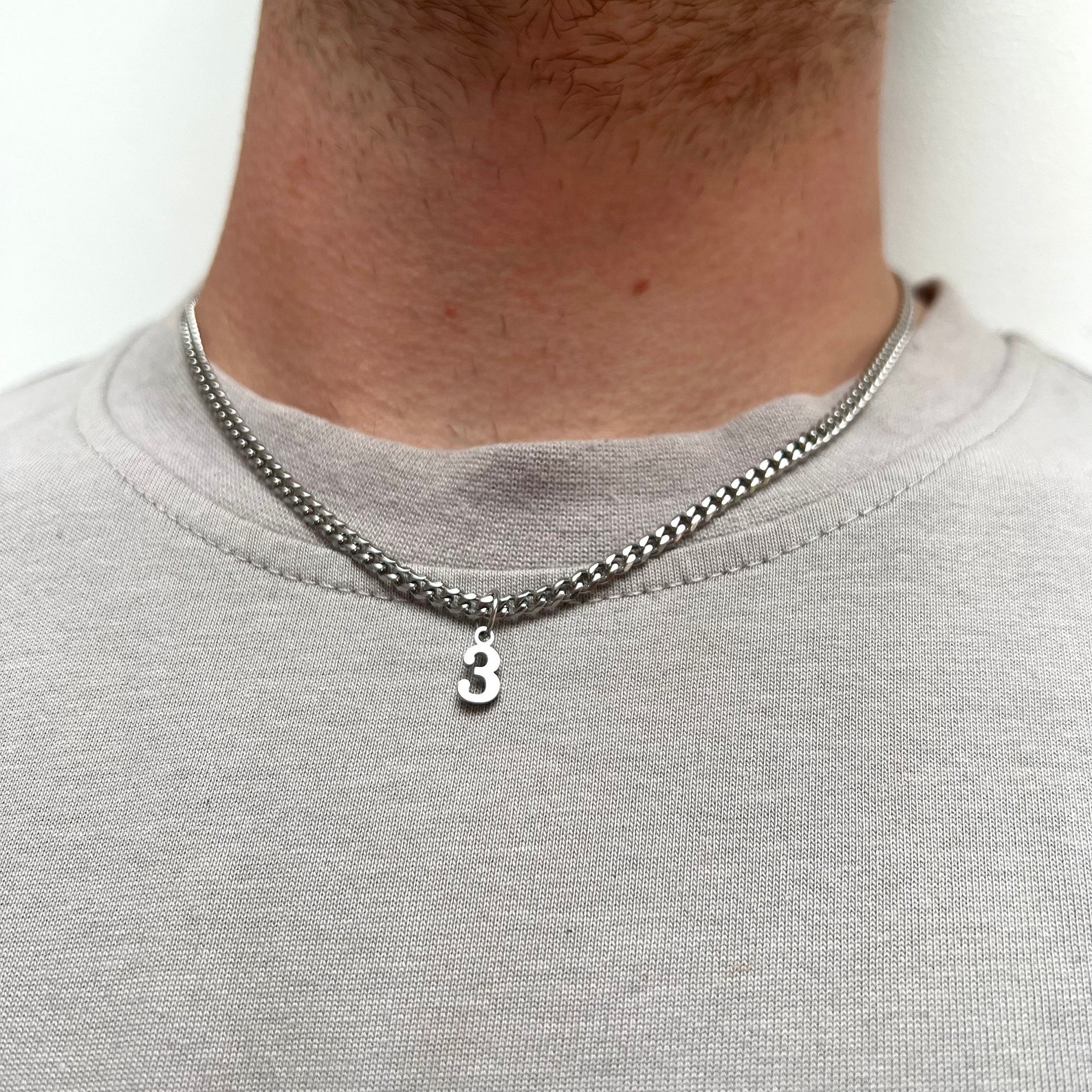 Silver Number Necklace for Men / Women, Personalised Silver Necklace ...