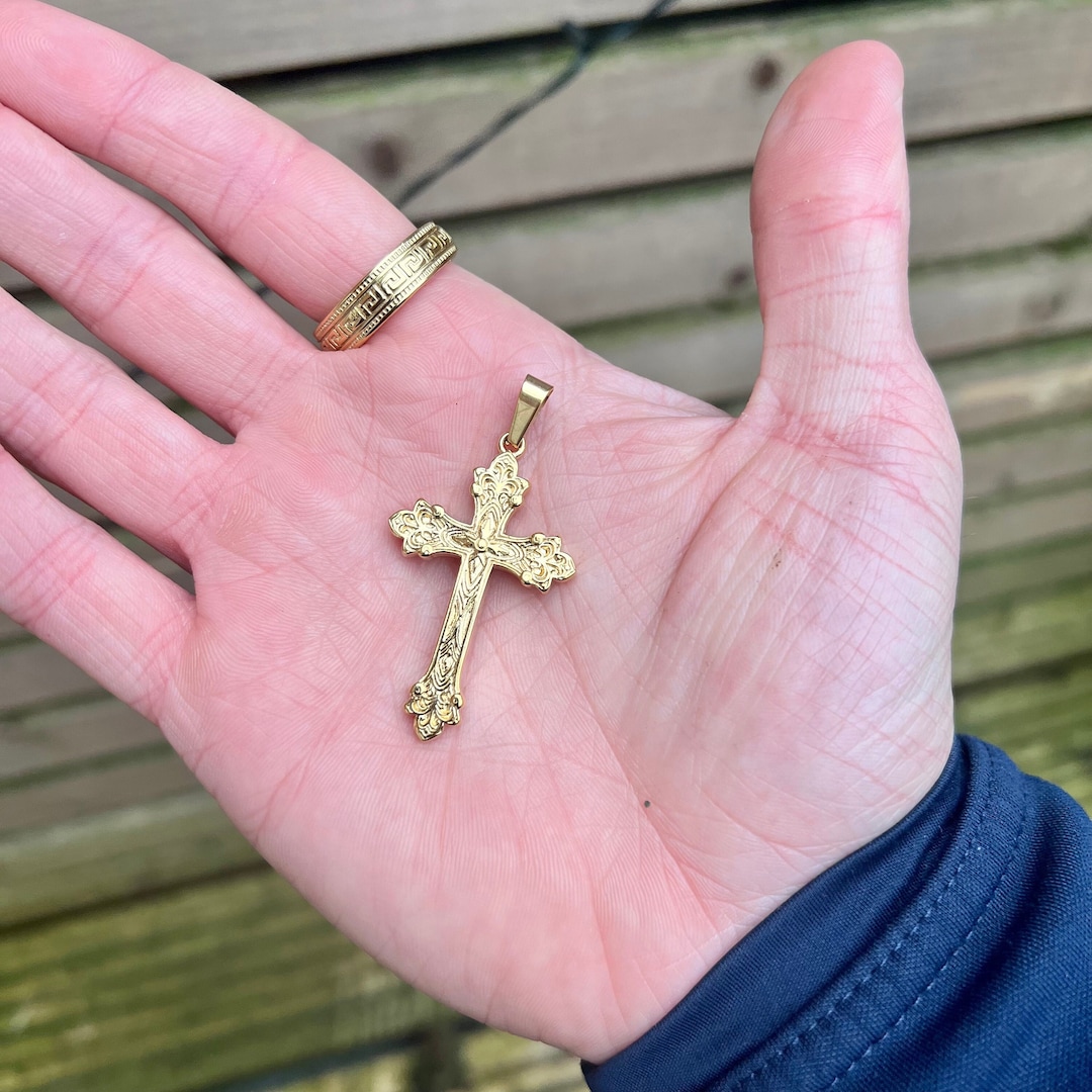 18K Gold Cross Pendant Necklace - Gold Cross Chain Pendant - Cross ...