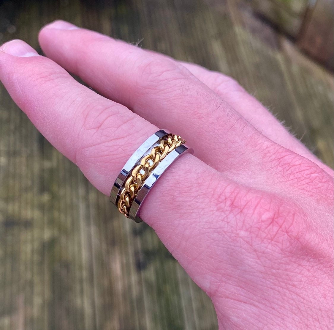 Mens Silver Chain Spinner Ring Gold Stainless Steel Ring Layer - Etsy