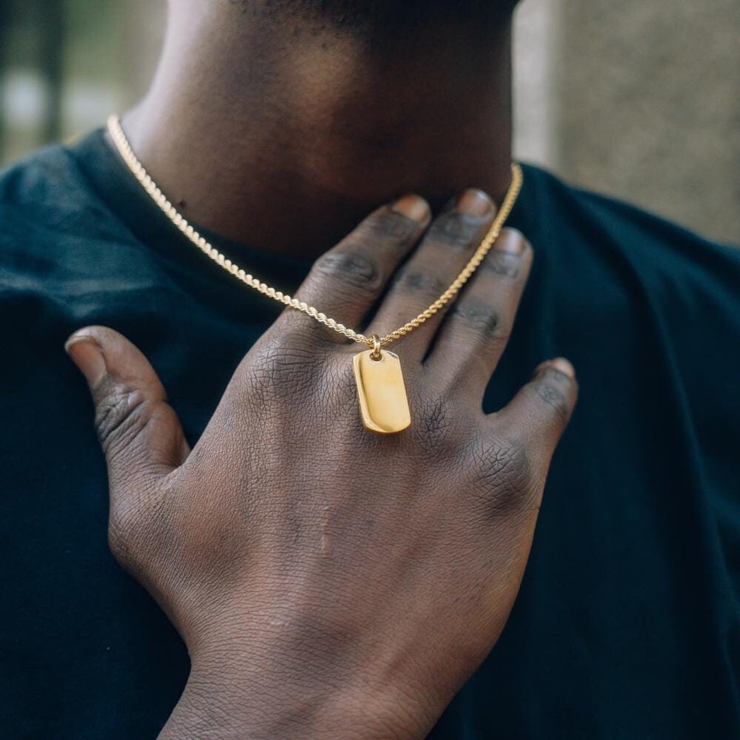 18K Gold Dog Tag Pendant Necklace for Men - Mens Necklace - Dog Tag ...