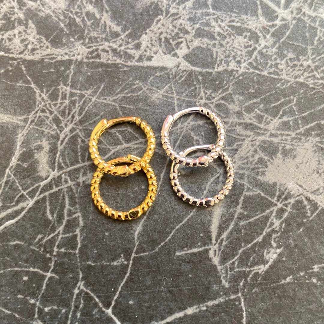 Mens Gold Hoop Earrings - Mini Gold Hoops for Men - 10mm Ridged Hoop ...