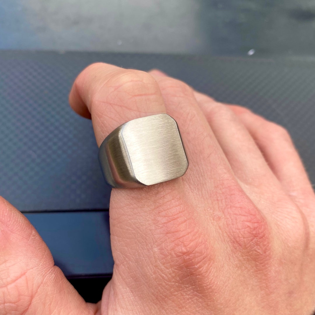 Mens Ring - Silver Signet Ring Men - Brushed Square Ring for Men - Mens ...