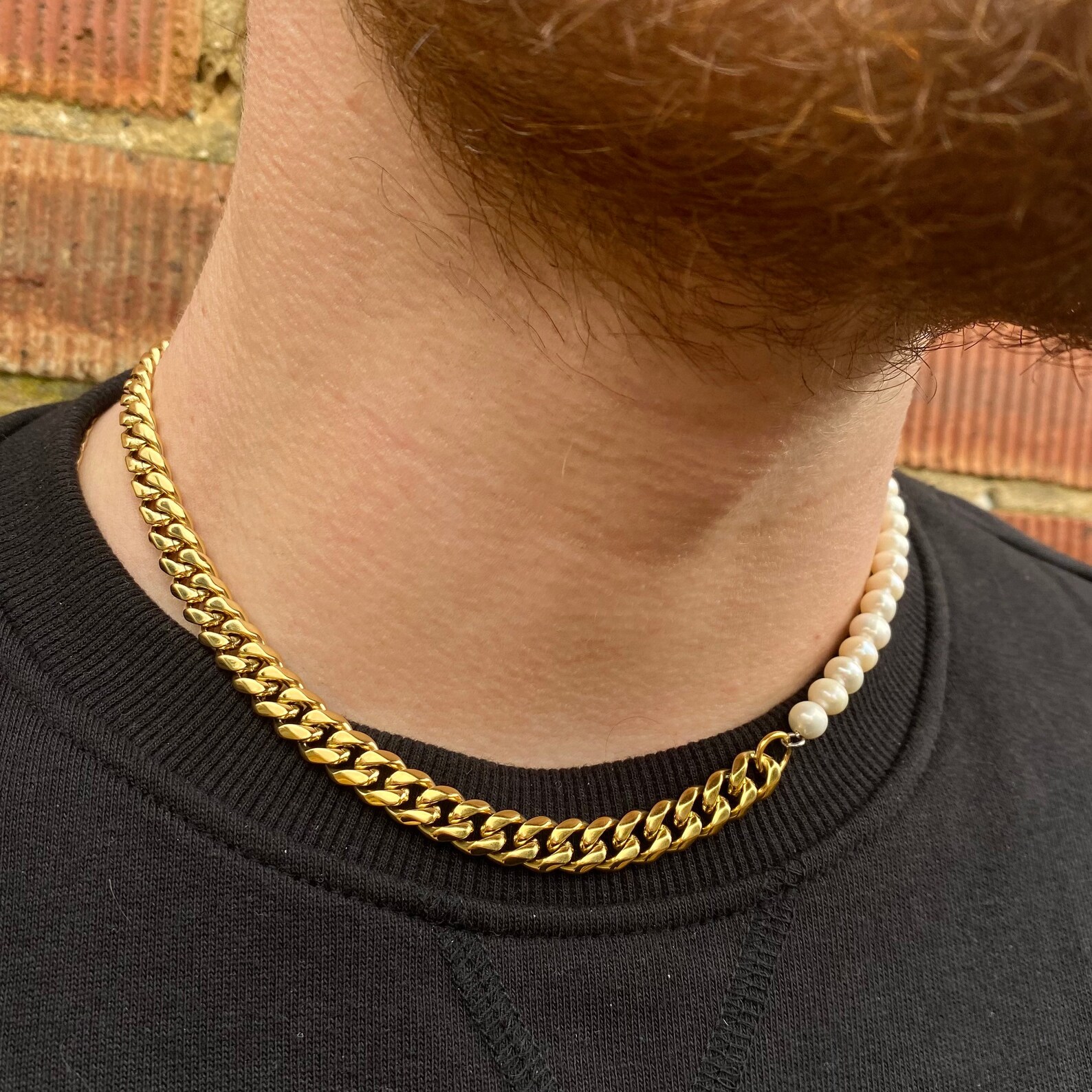 Mens Pearl and Gold Necklace, Mens Necklace, Gold Chain Man, Shell ...