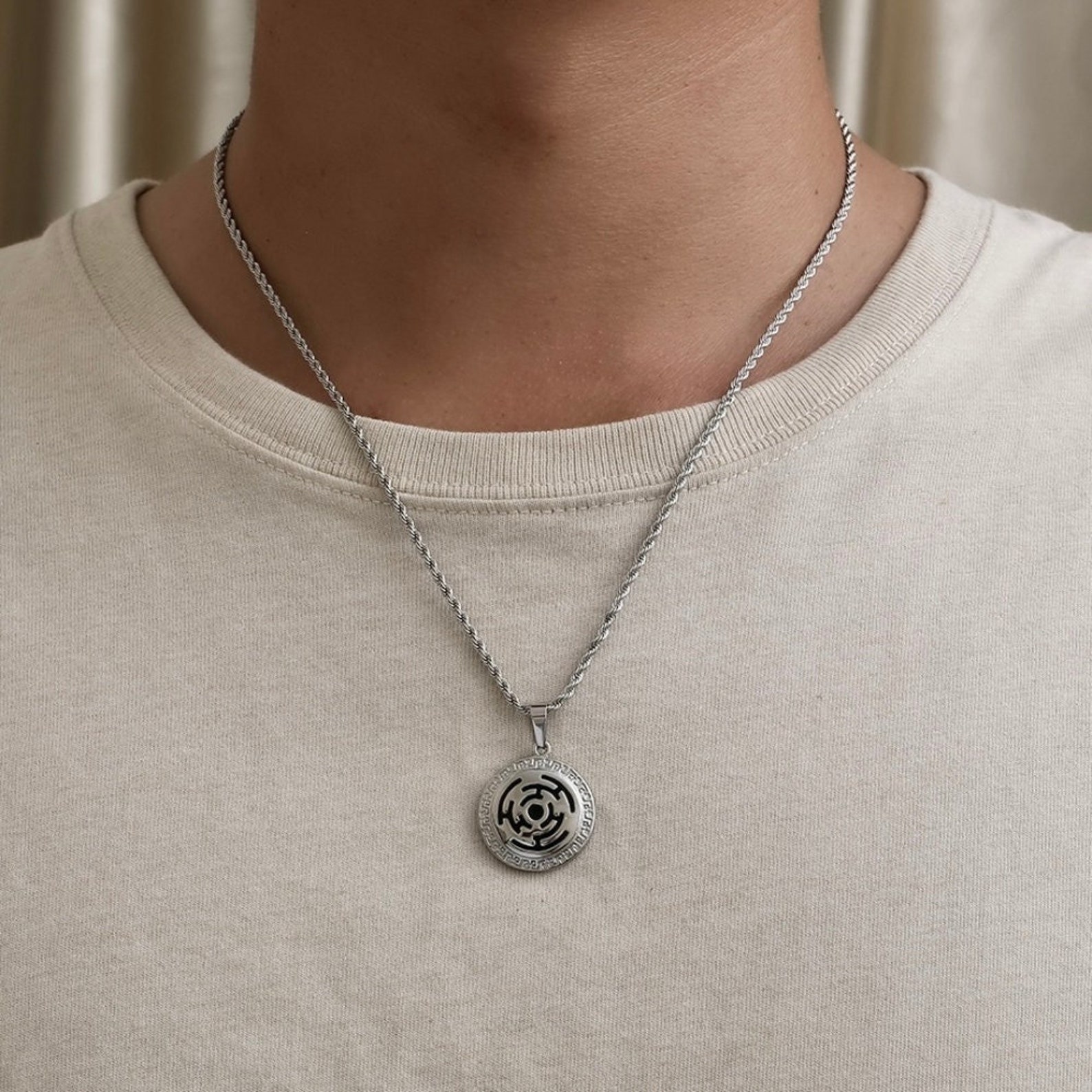 Mens Necklace Pendant, Silver Maze Necklace for Men, Onyx Necklace ...