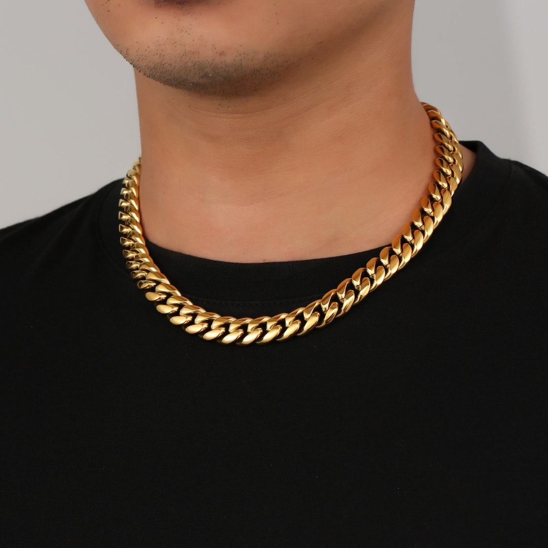 Heavy Gold Chain, Chunky Gold Chain Necklace - 12mm Cuban Link Chain ...