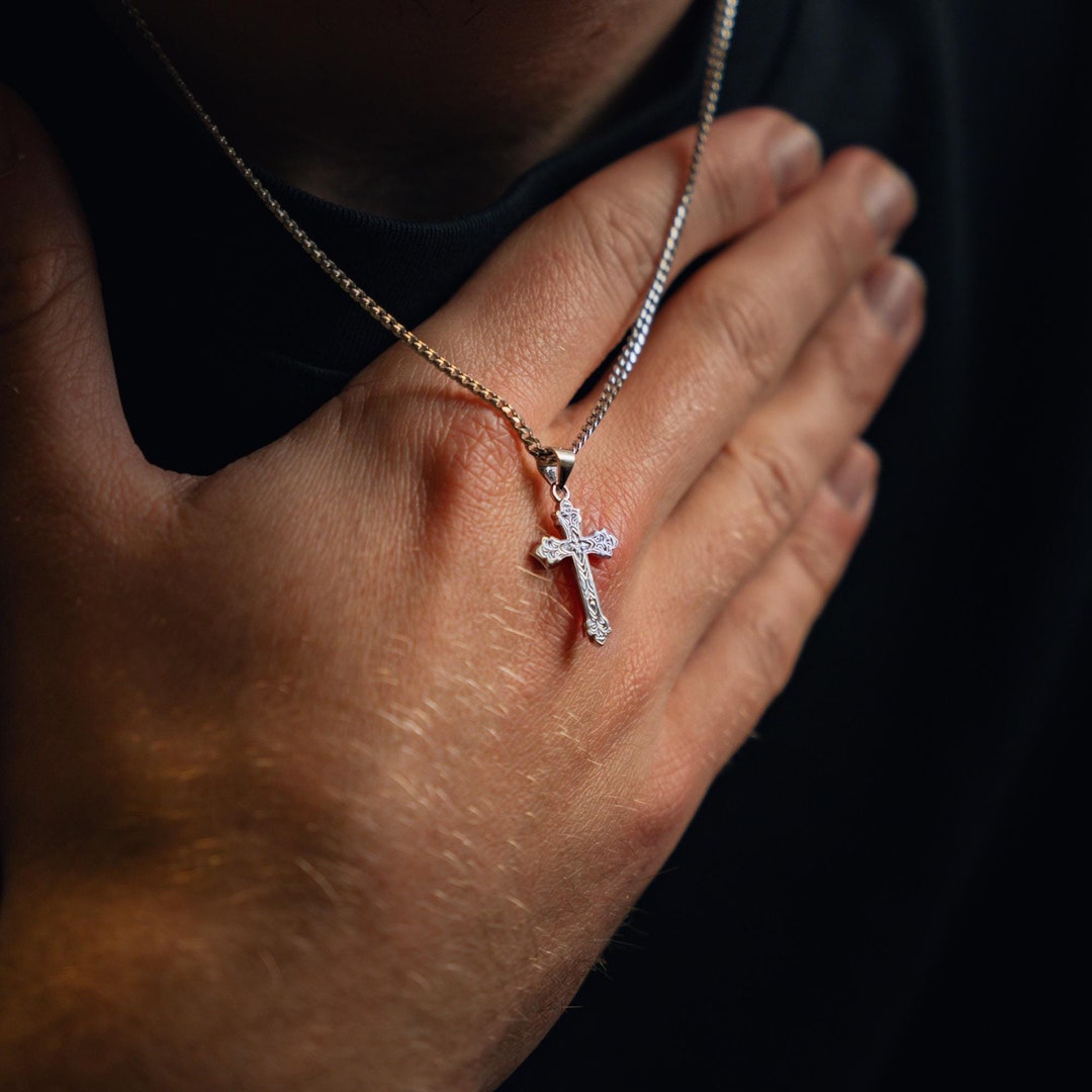 Cross Necklace - 925 Sterling Silver Cross Necklace for Men - Small ...