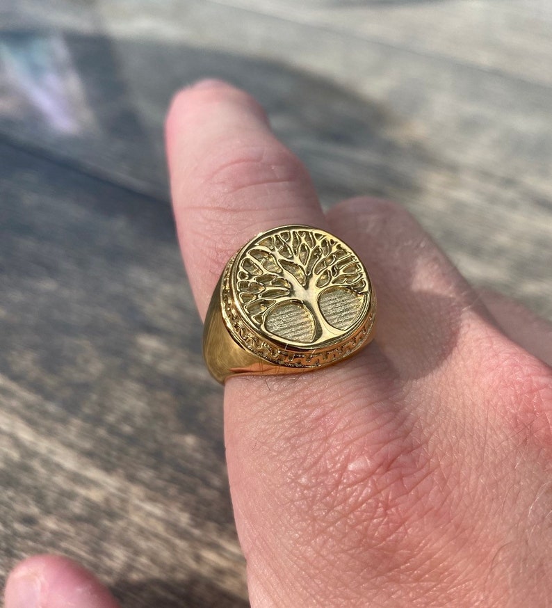 Mens Ring Gold Tree of Life Ring Signet Ring Mens Large - Etsy