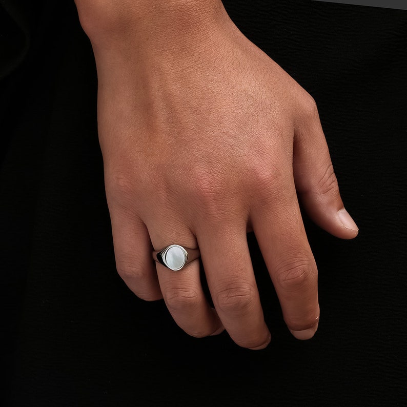 Mens Ring 18K Gold Signet Ring Men Pearl Styled Signet - Etsy