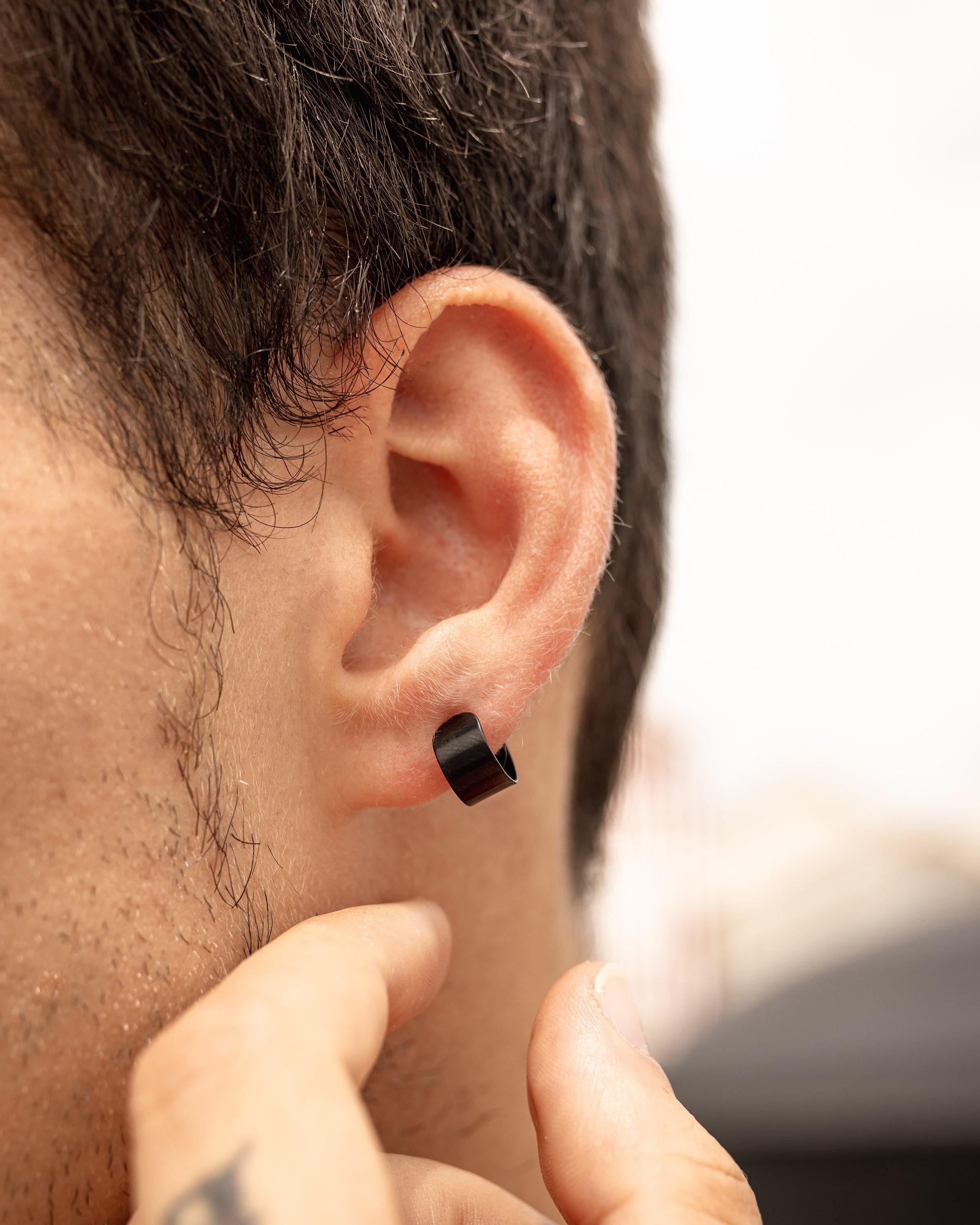 Mens Earrings, Black Cuff Earrings, Thick Black Cuff Earring, Stainless ...
