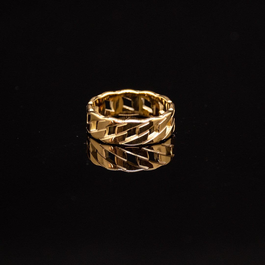 Mens Gold Ring Cuban Chain Styled Ring Gold- Polished Ring- Man Ring ...