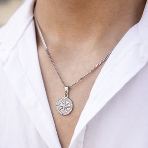 Mens Necklace - 18K Gold Compass Necklace - Gold Pendant Necklace for ...