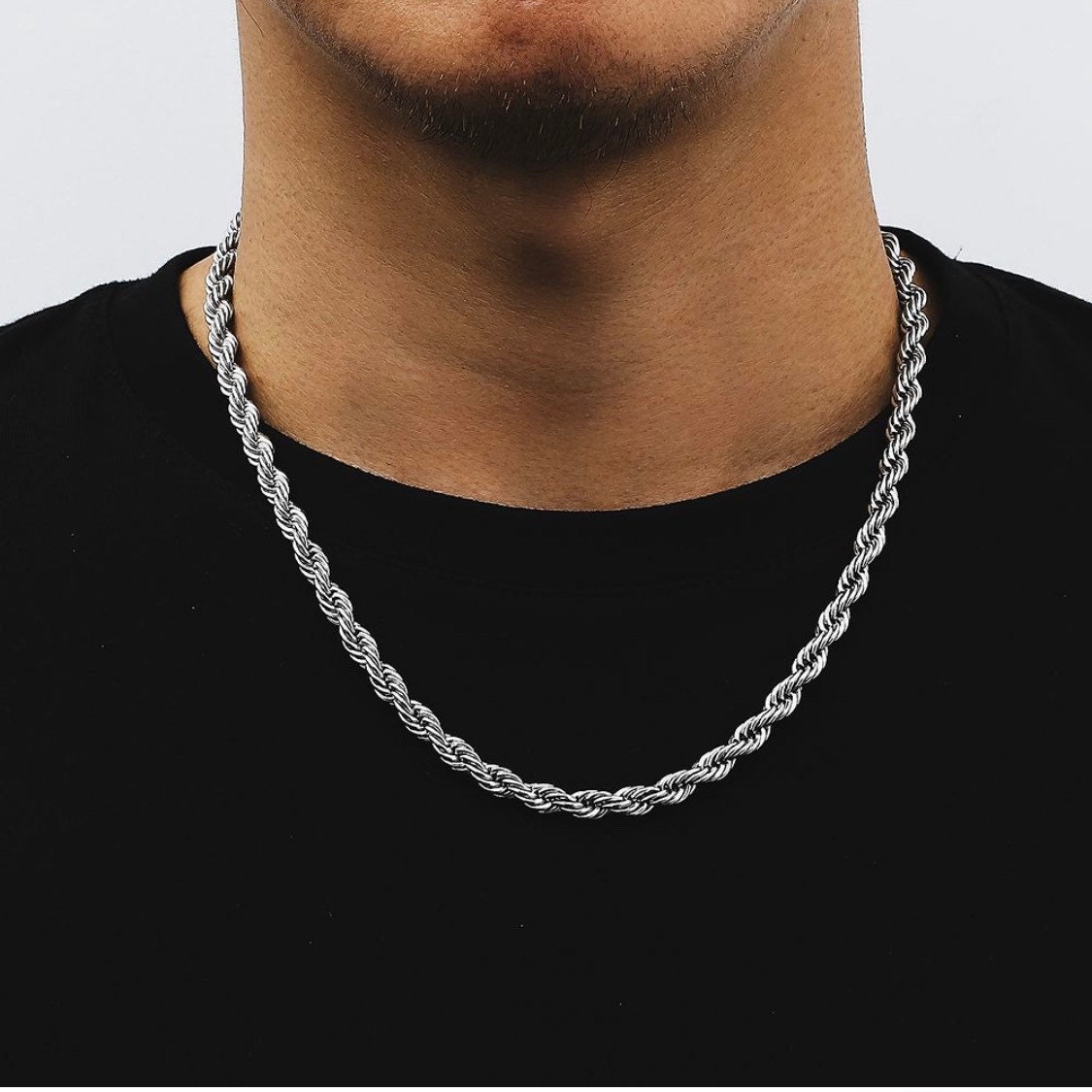 Mens Necklace Silver Chain Man 5mm Silver Rope Chain Silver | Etsy