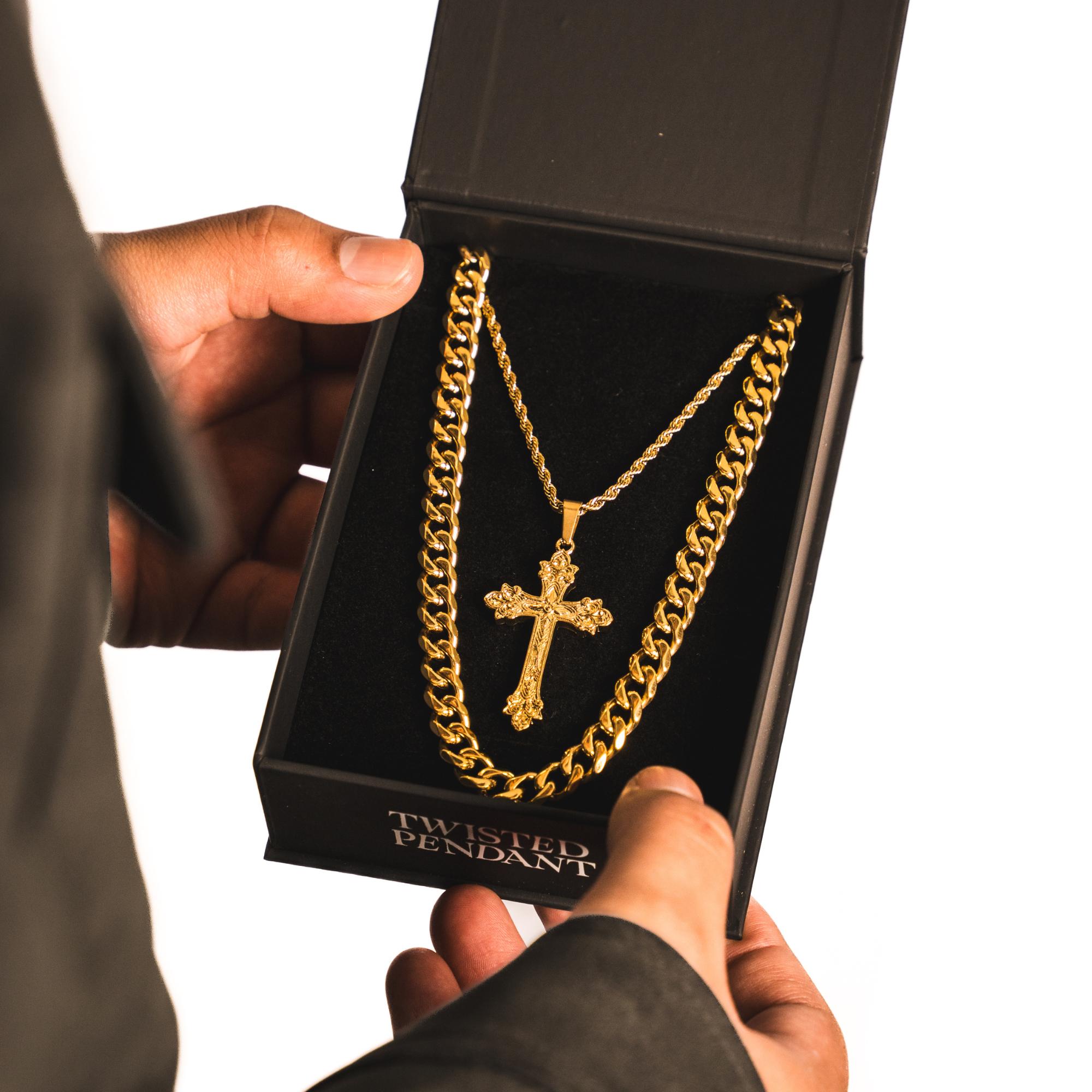 18K Gold Cross Necklace Pendant for Men - Vintage Styled Crucifix Cross ...