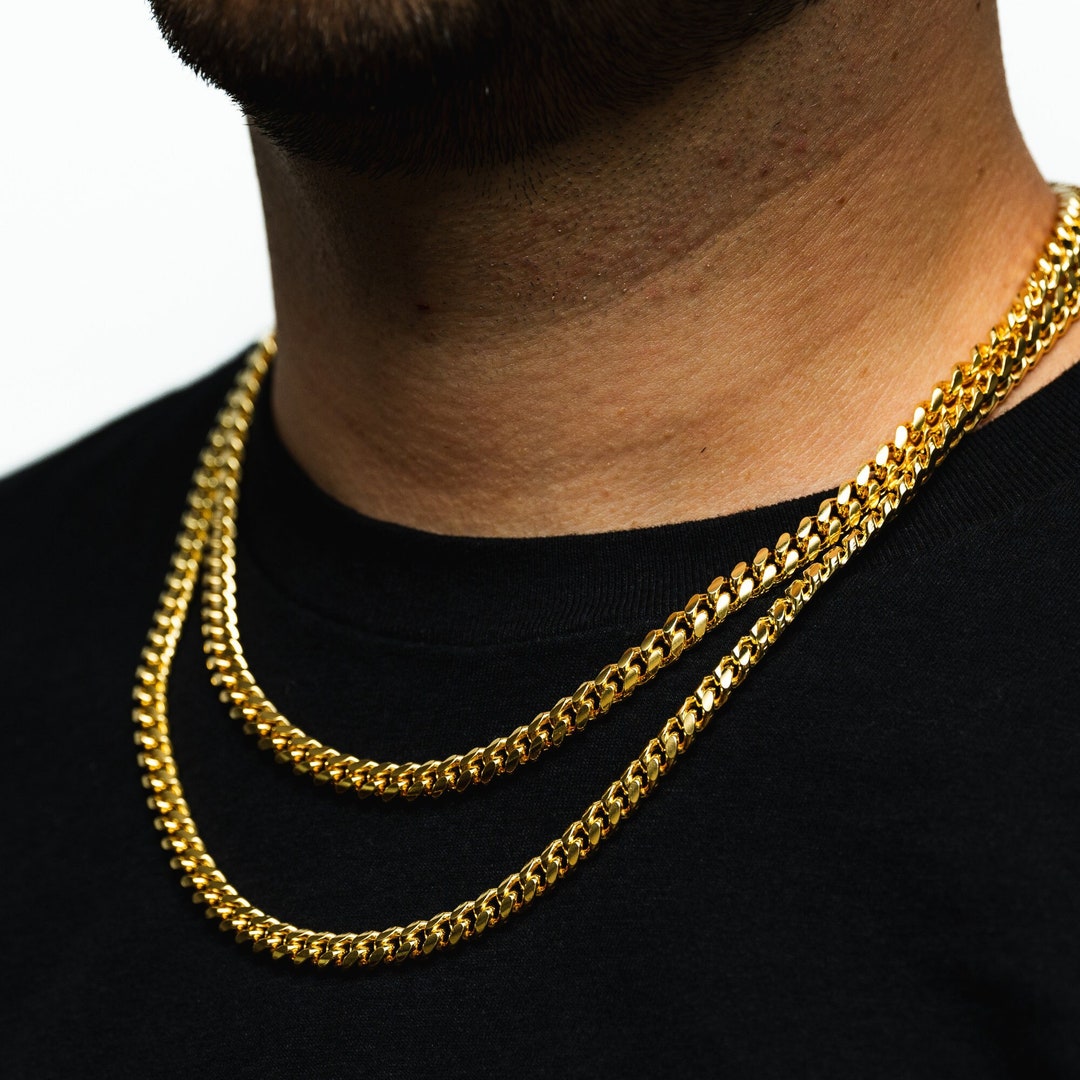 Mens Necklace - 23K Gold Chunky Chain - Miami Cuban Chain Necklace for ...