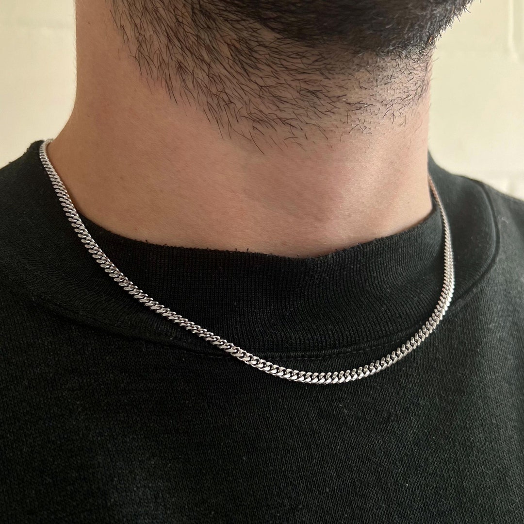 925 Sterling Silver Cuban Chain, Mens Chain, Silver Rhodium Plated Curb ...