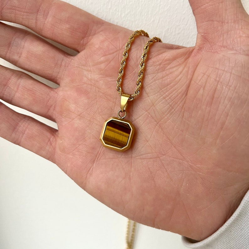 Mens Necklace Silver Tigers Eye Mens Pendant Necklace Silver - Etsy