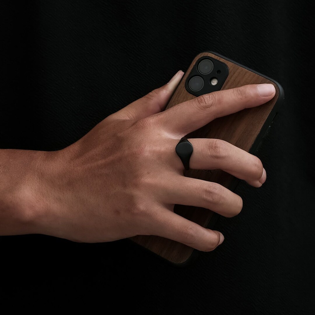 Black Signet Ring Men - Matte Finished Oval Ring - Mens Black Rings ...