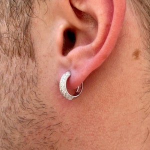 Mens Diamond Hoop Earrings - Silver Moissanite Diamond Hoop Earrings ...