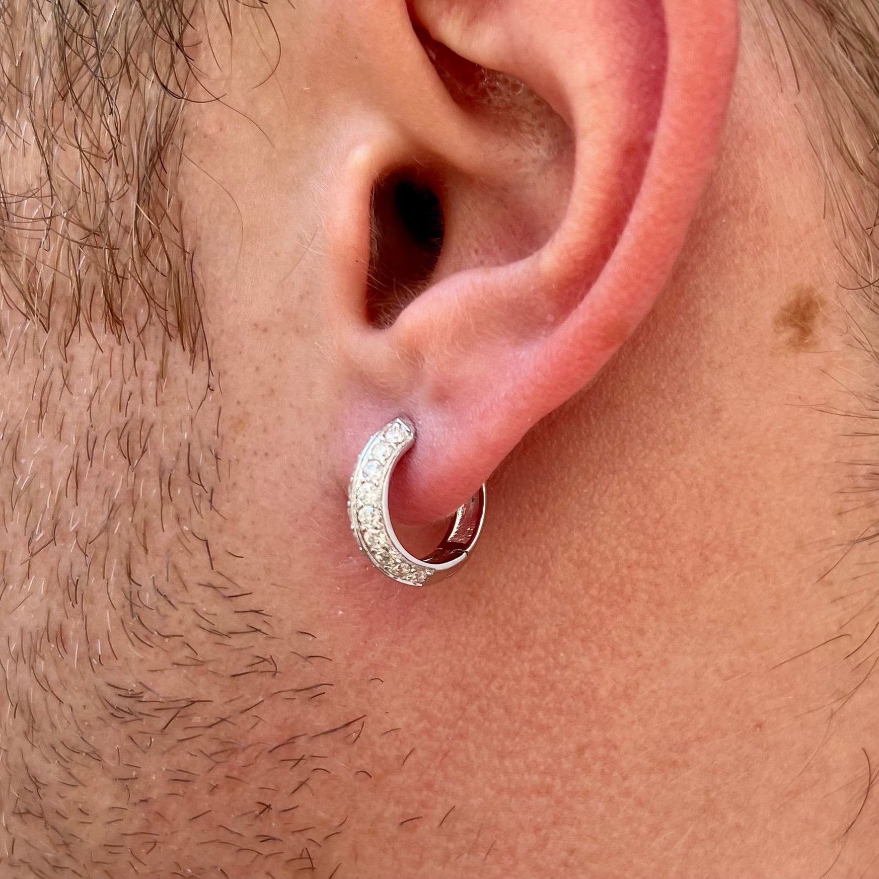 Mens Diamond Hoop Earrings - Silver Moissanite Diamond Hoop Earrings ...