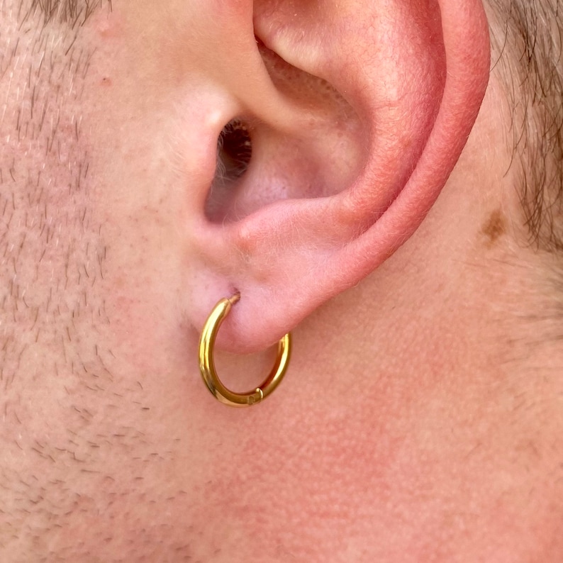 Mens Hoop Earrings - Gold 16mm Mens Hoop Earrings - Gold Hoops for Men ...