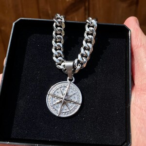 Mens Necklace, Silver Compass Pendant Men, Silver Chain Round Compass ...
